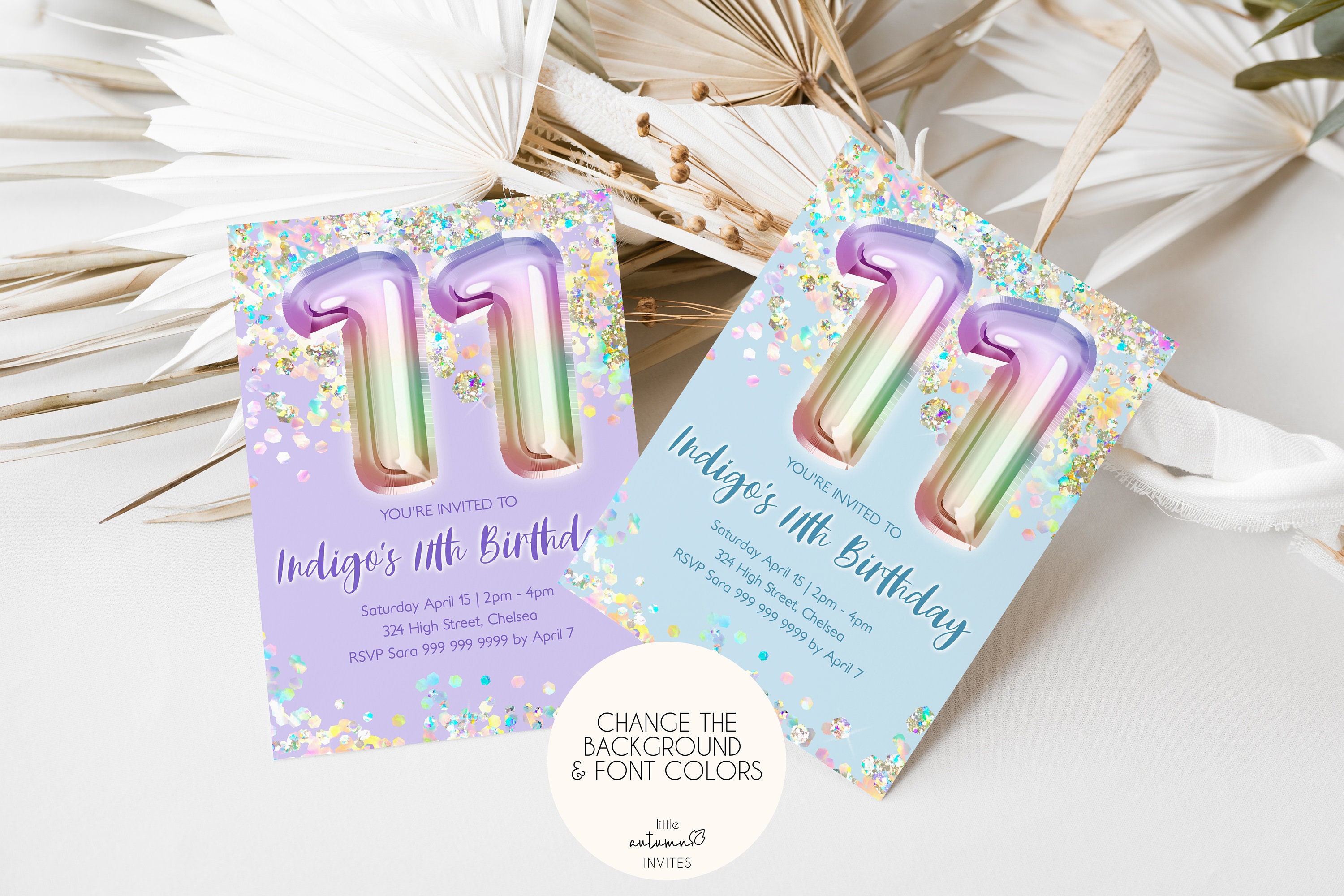 11th Birthday Invitation for Girl | Girls Rainbow Party Invite Any Age ...