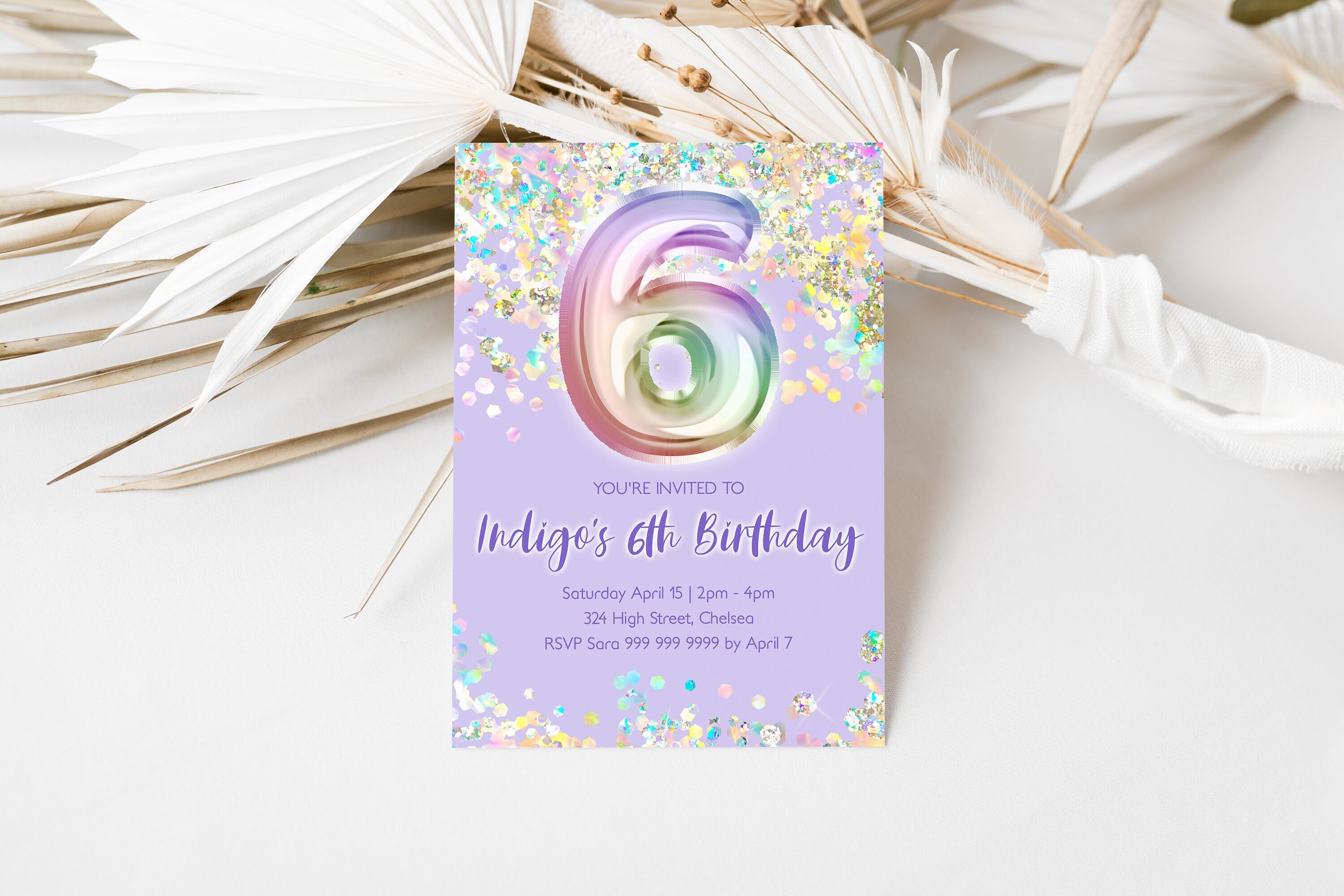 6th Birthday Invitation for Girl | Girls Rainbow Party Invite Any Age ...