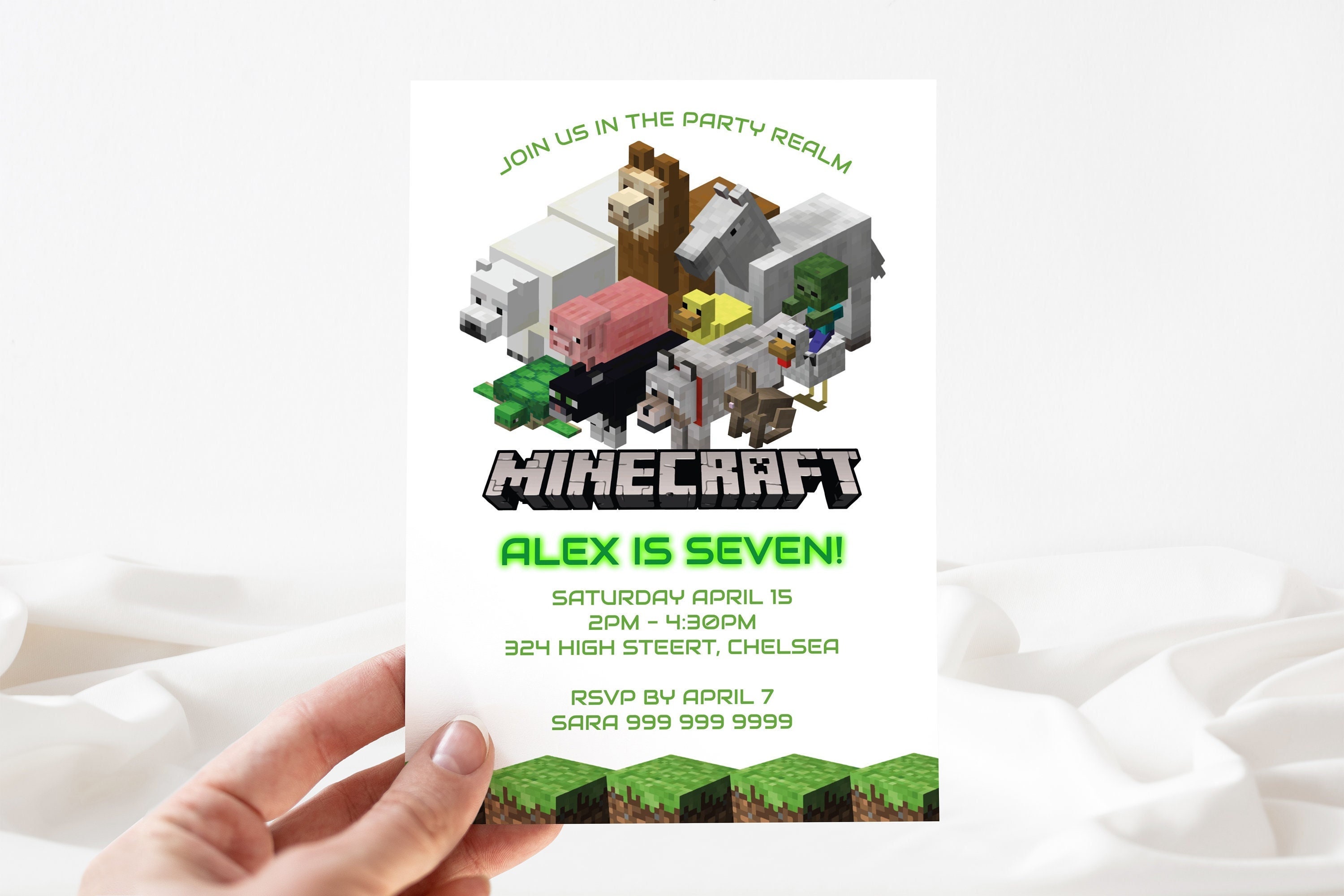 Minecraft Party Invitation Minimalist Minecraft Animal Birthday Invite ...