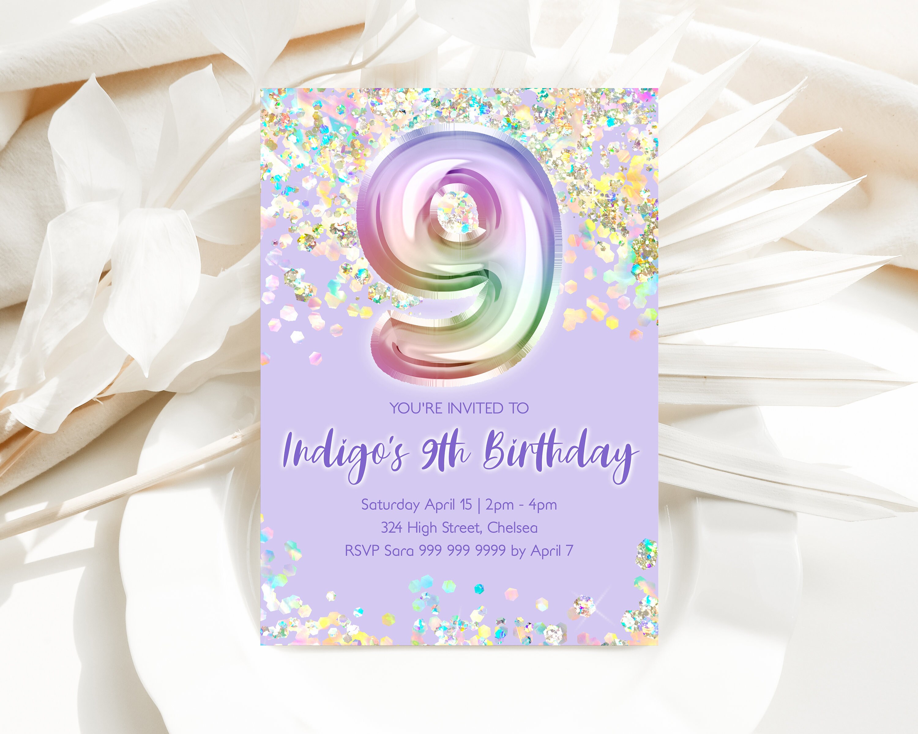 9th Birthday Invitation for Girl | Girls Rainbow Party Invite Any Age ...