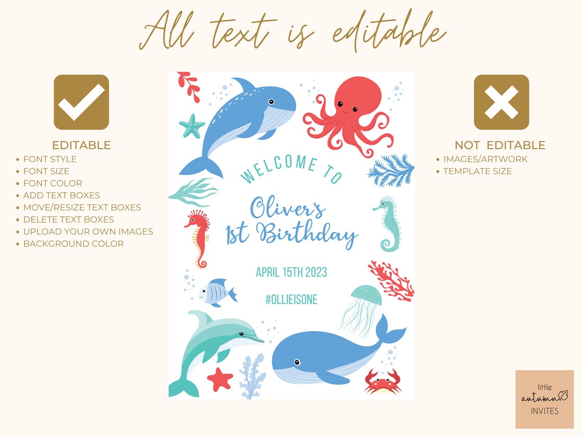 Under the Sea Party Welcome Sign Ocean Sea Animals First Welcome Board ...