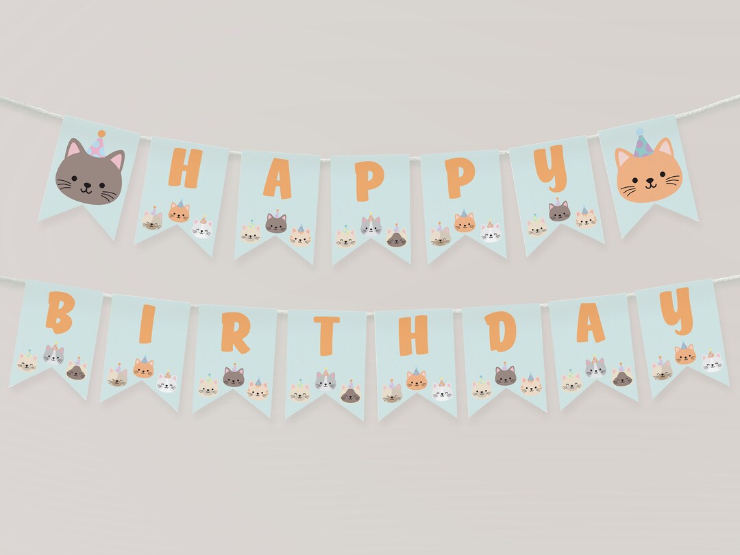 Cat Birthday Party Garland | Cute Kitten Bunting | Cat Party Banner ...