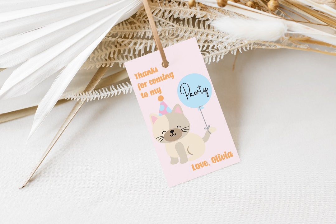 Cat Birthday Party Favor | Editable Cat Birthday Party Favour | Kitten ...