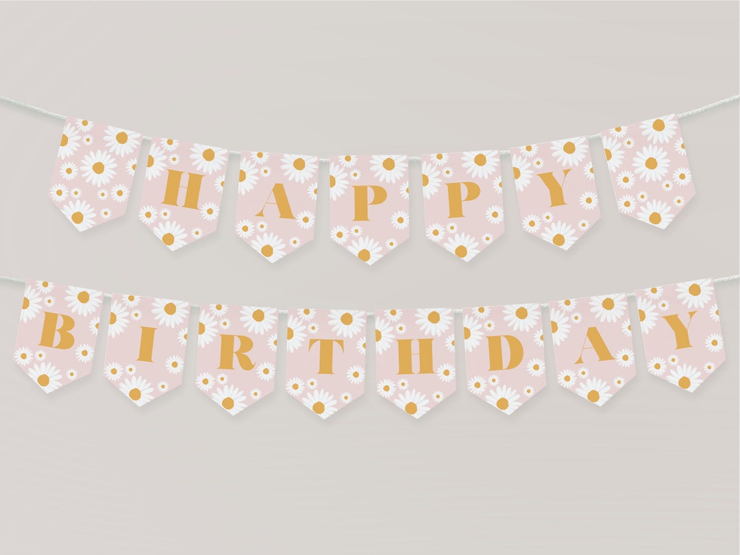 Daisy Happy Birthday Garland | Bunting | Banner | Retro Hippie Daisy ...