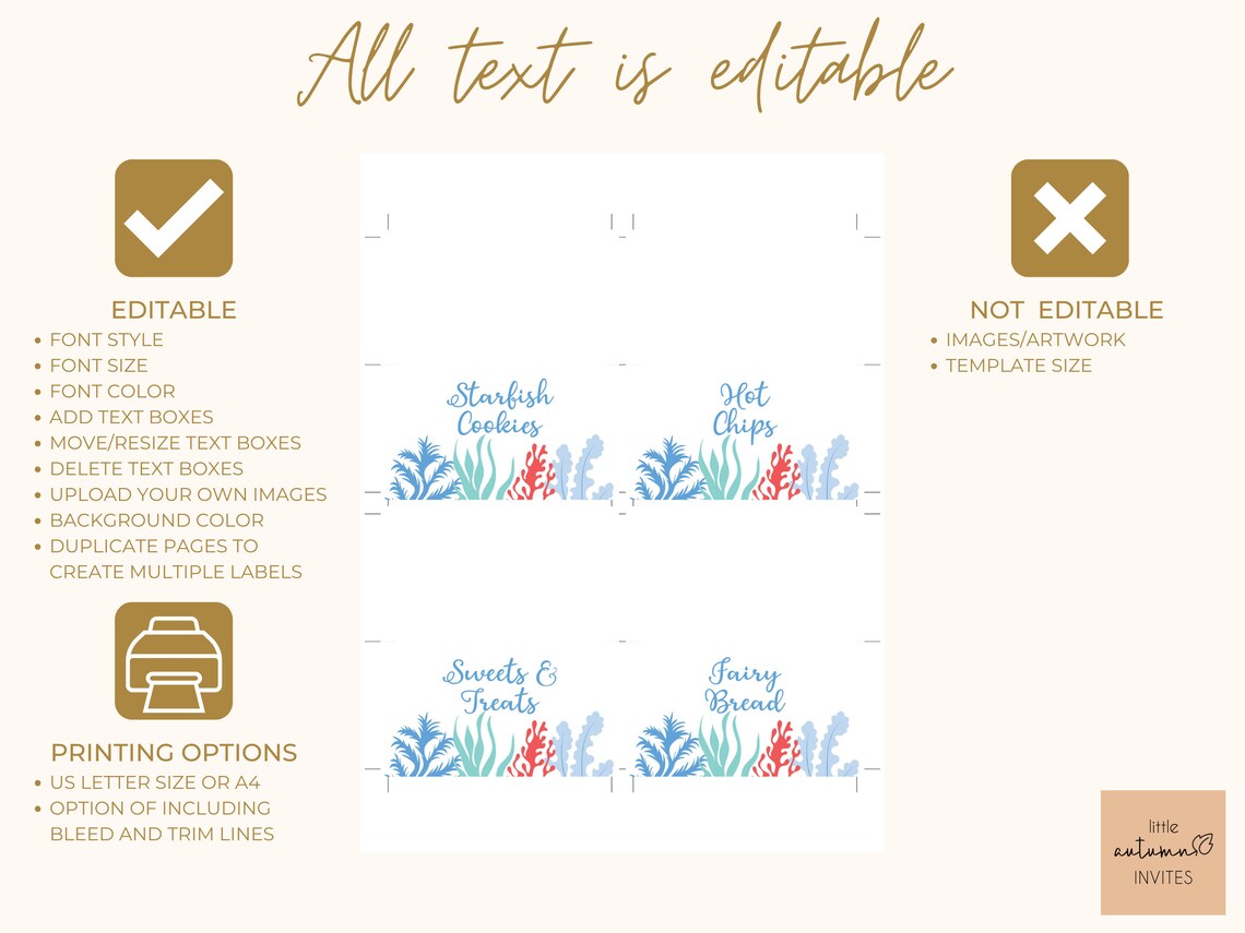 Under the Sea Buffet Food Label | Ocean Sea Animals Tent Fold Food Sign ...