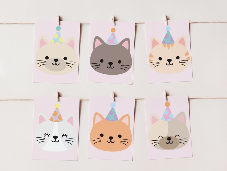 Cat Birthday Party Garland | Bunting | Banner | Cute Kitten Birthday ...