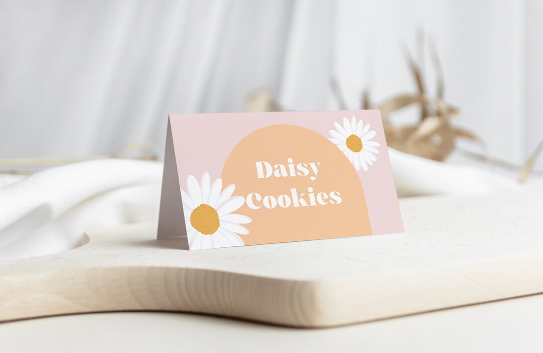 Daisy Party Buffet Food Label | Retro Hippie Daisy Tent Fold Food ...
