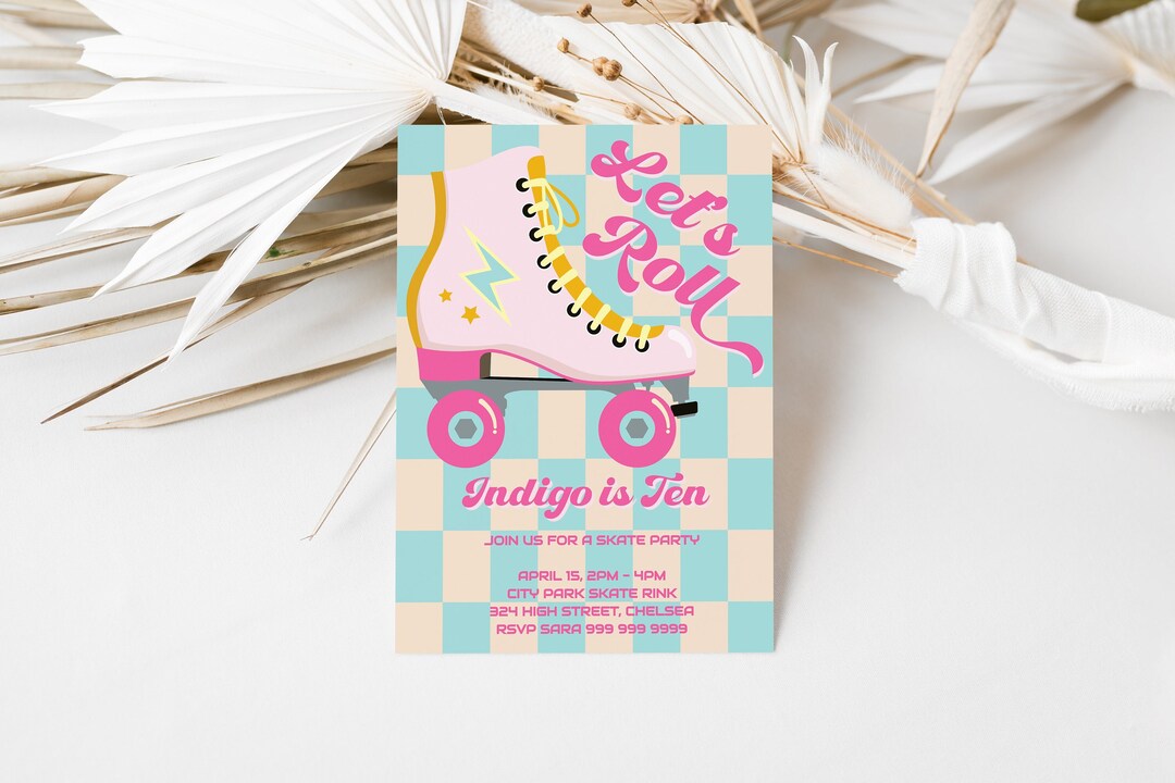 Roller Skating Party Invitation | Roller Skate Invite Template | Girls ...