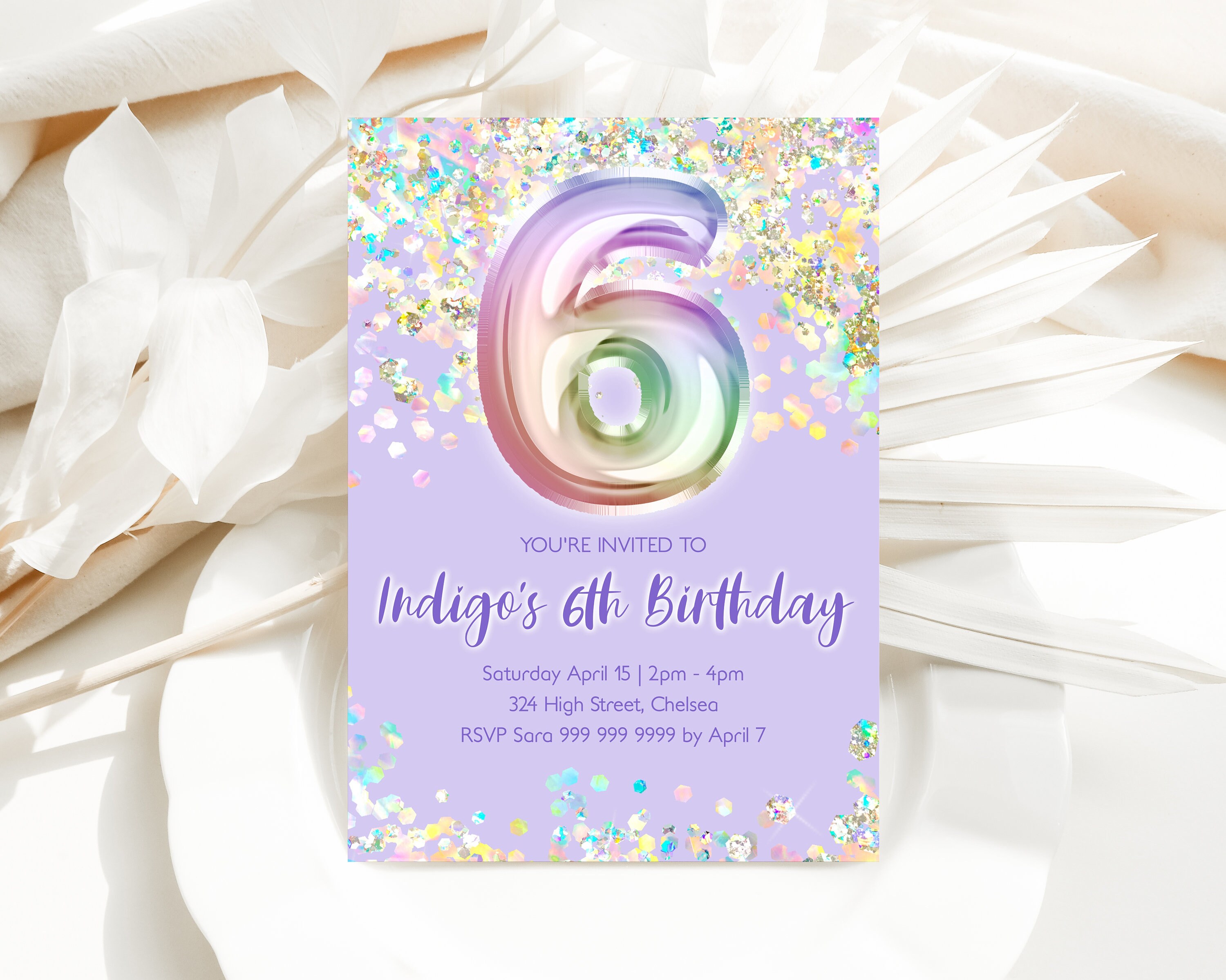 6th Birthday Invitation for Girl | Girls Rainbow Party Invite Any Age ...