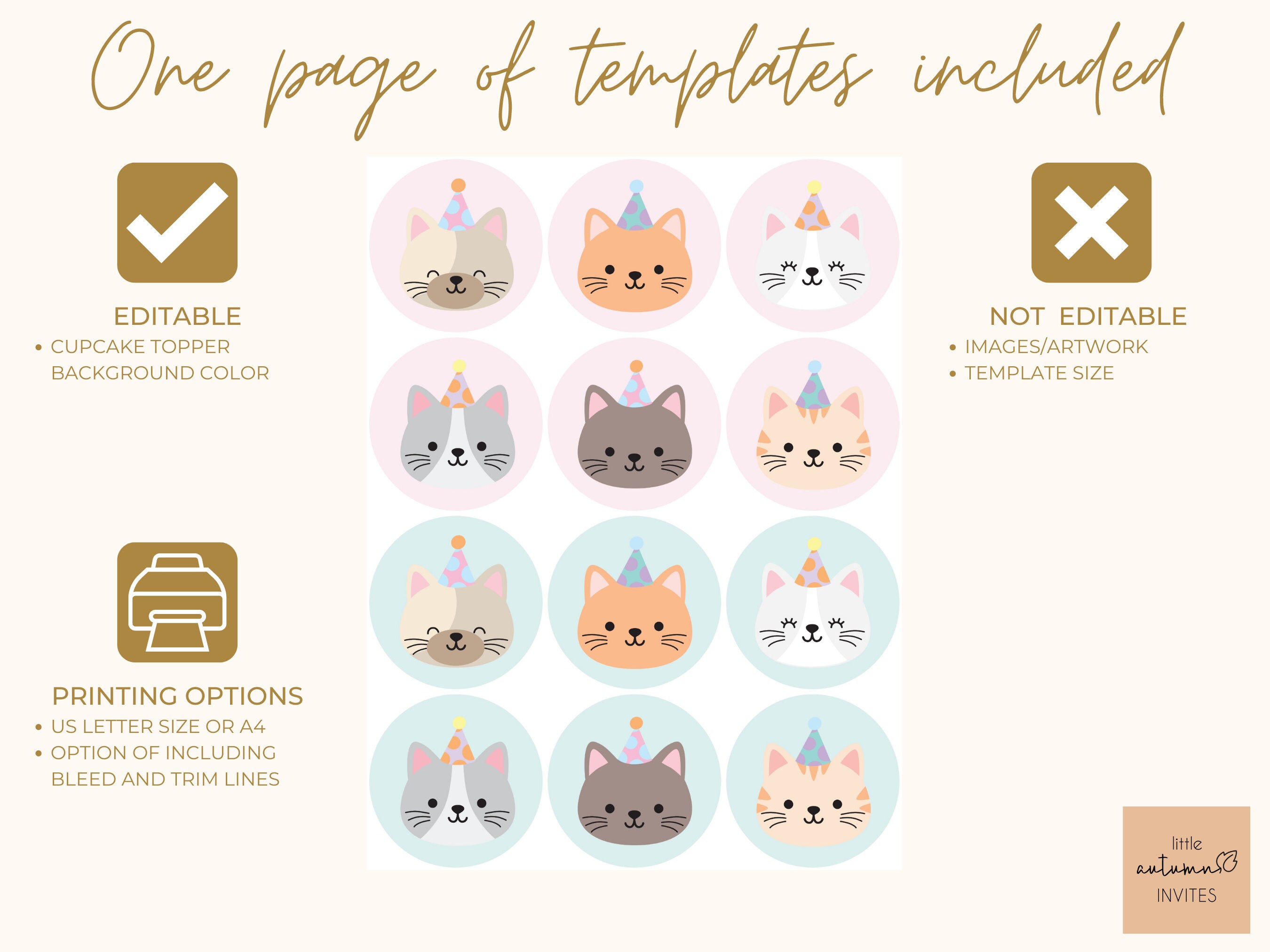 Cat Birthday Party Cupcake Toppers | Kitten Cupcake Decorations ...