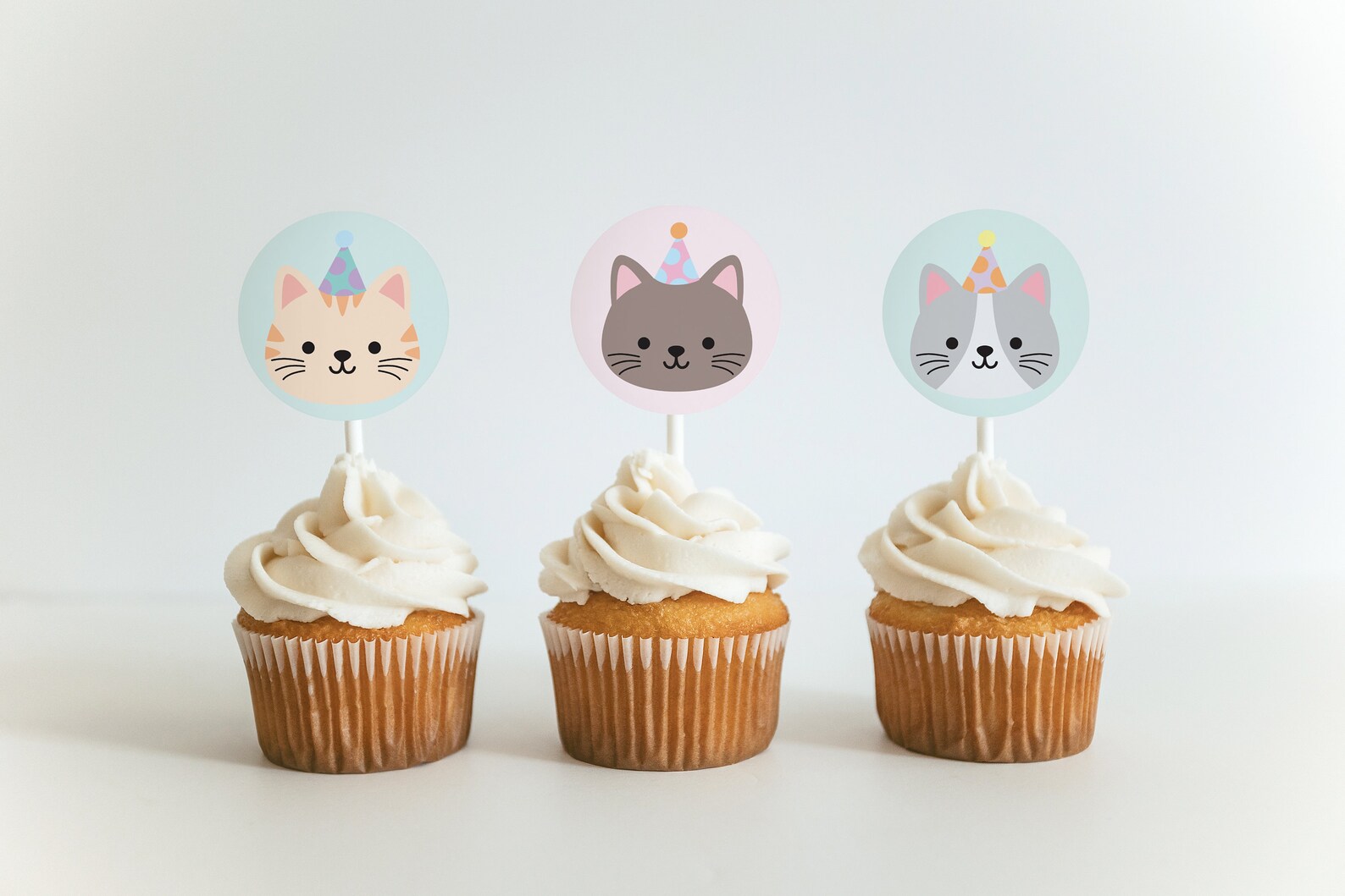 Cat Birthday Party Cupcake Toppers Kitten Cupcake - Etsy