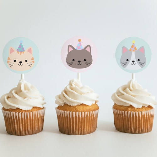 Cat Birthday Party Cupcake Toppers Kitten Cupcake - Etsy