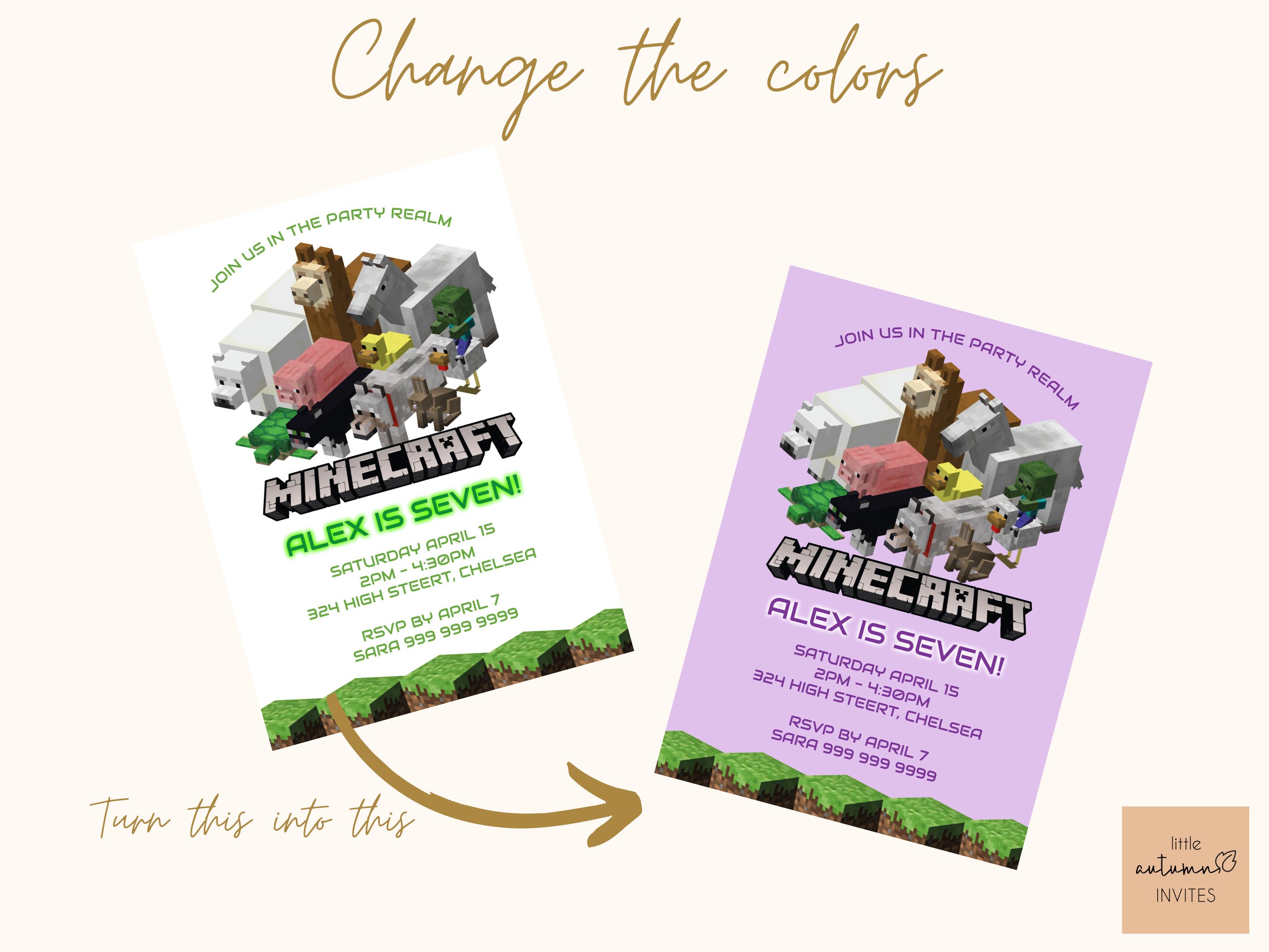 Minecraft Party Invitation Minimalist Minecraft Animal Birthday Invite ...