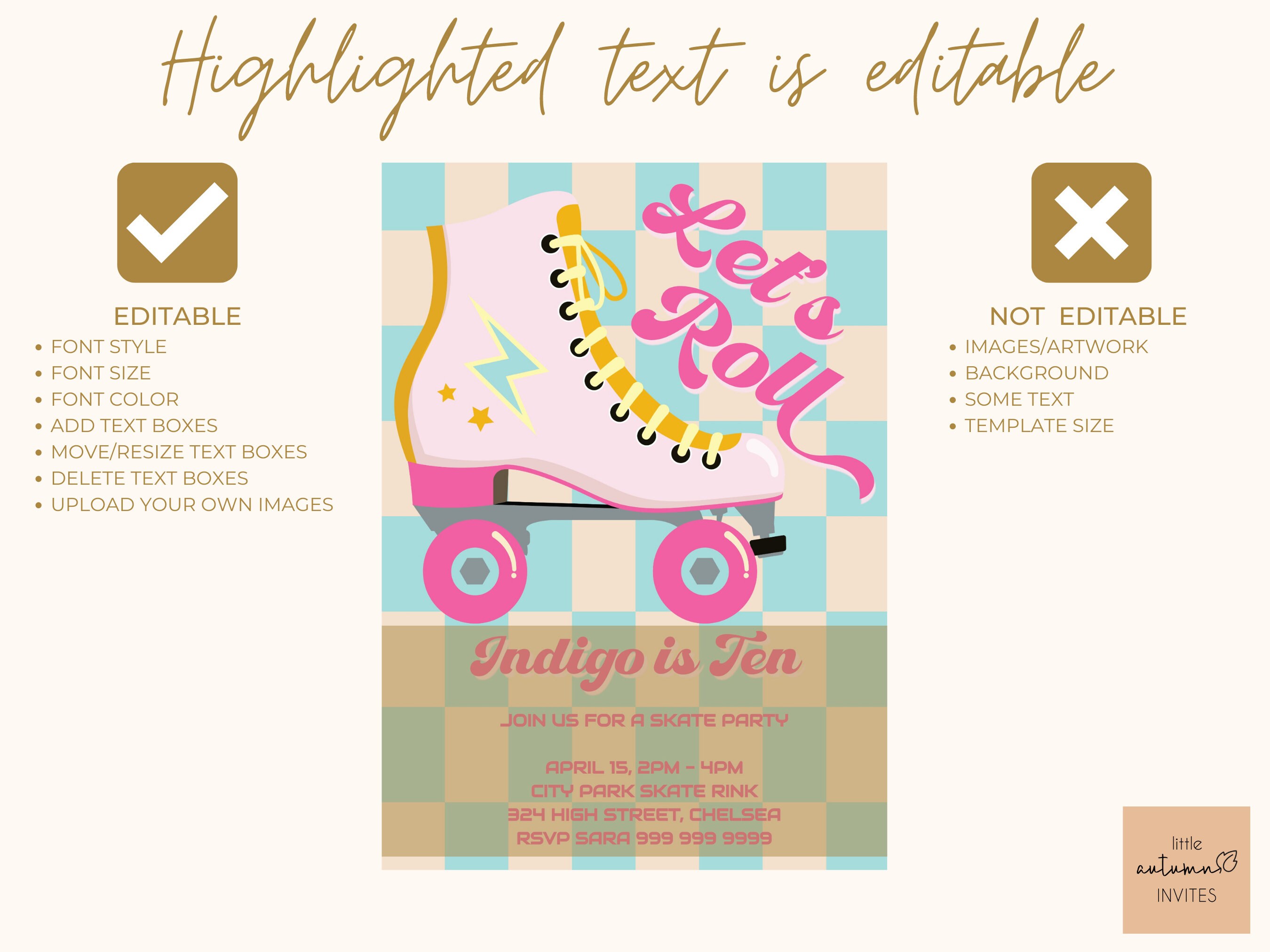 Roller Skating Party Invitation Roller Skate Invite Template Girls ...