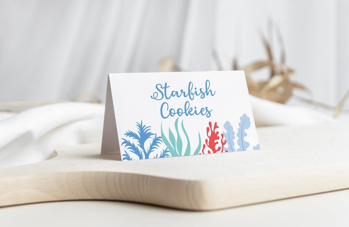 Under the Sea Buffet Food Label | Ocean Sea Animals Tent Fold Food Sign ...