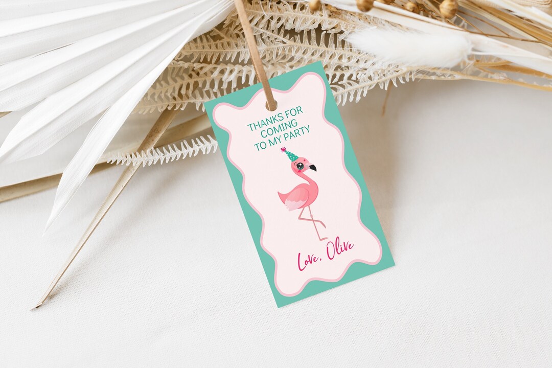 Flamingo Party Favor Gift Tag | Party Favour Label | Editable Template ...