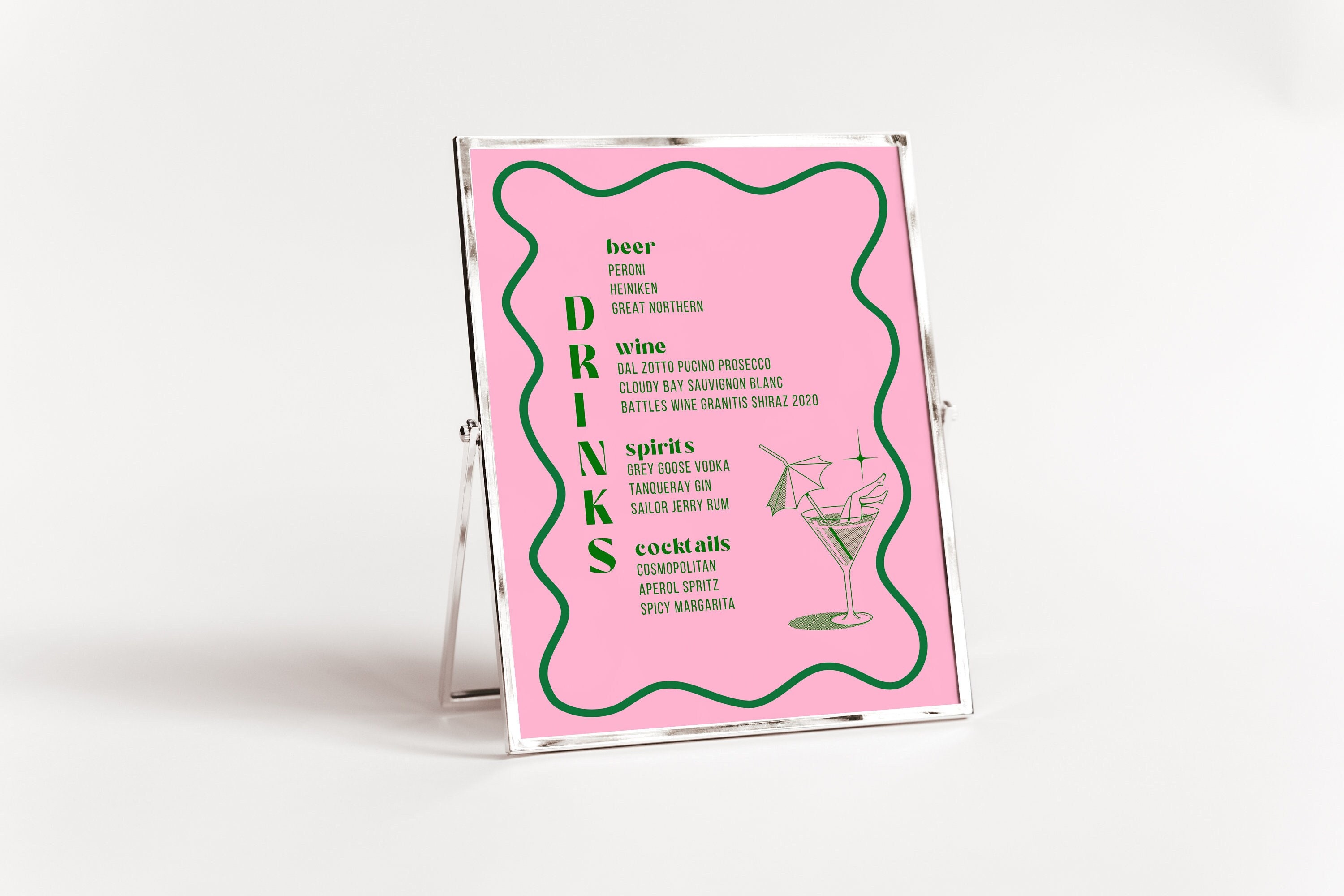 Editable Bar Drinks Menu For Birthday Cocktail Party Wine List Signage