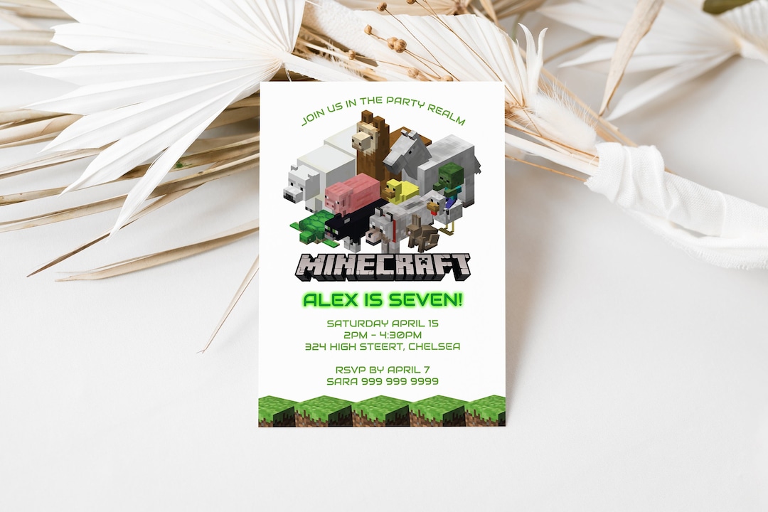 Minecraft Party Invitation Minimalist Minecraft Animal Birthday Invite ...