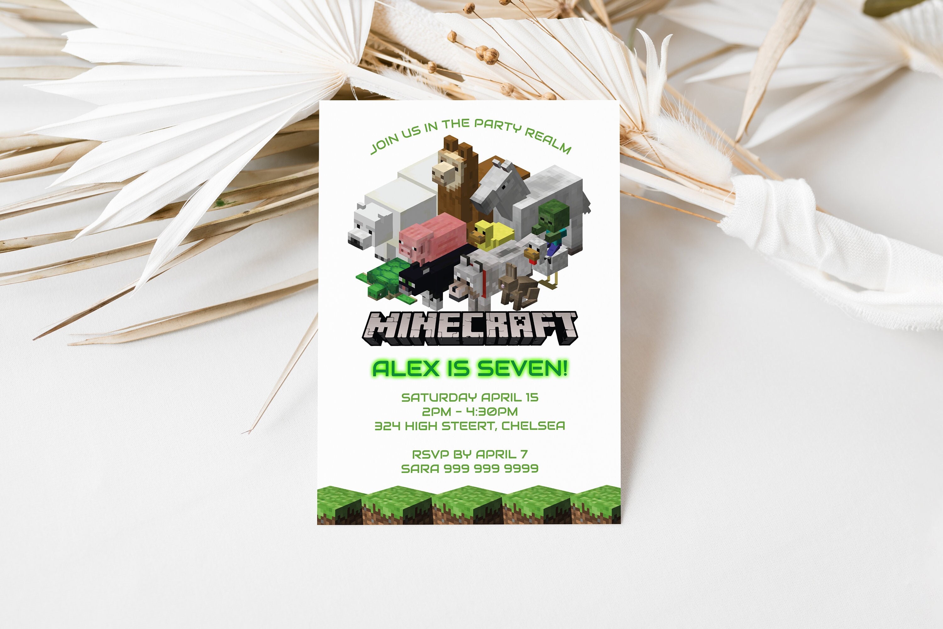 Minecraft Party Invitation Minimalist Minecraft Animal Birthday Invite ...