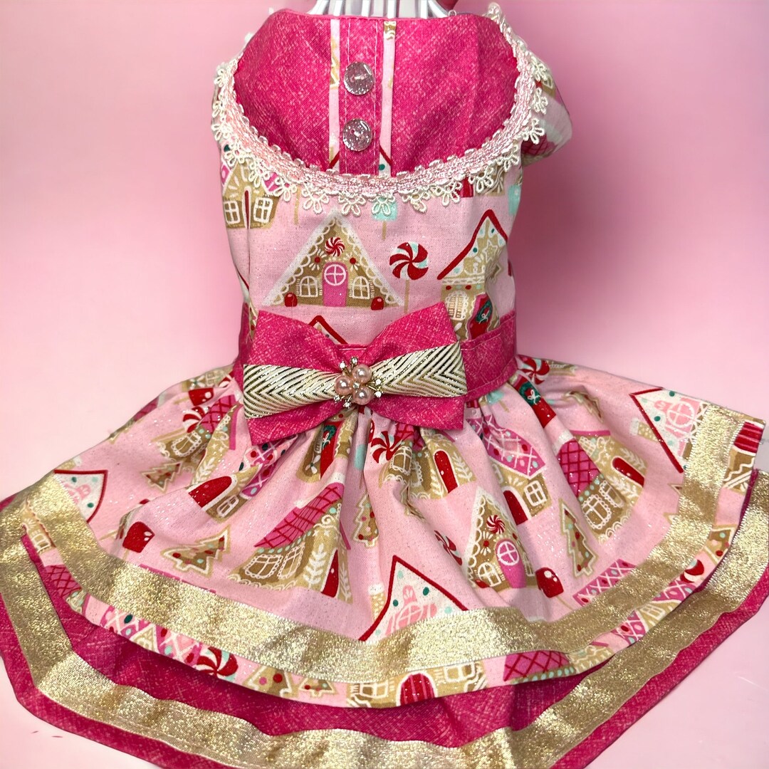 Pink Christmas Glittery Gingerbread House Dress Puppy Dress - Etsy