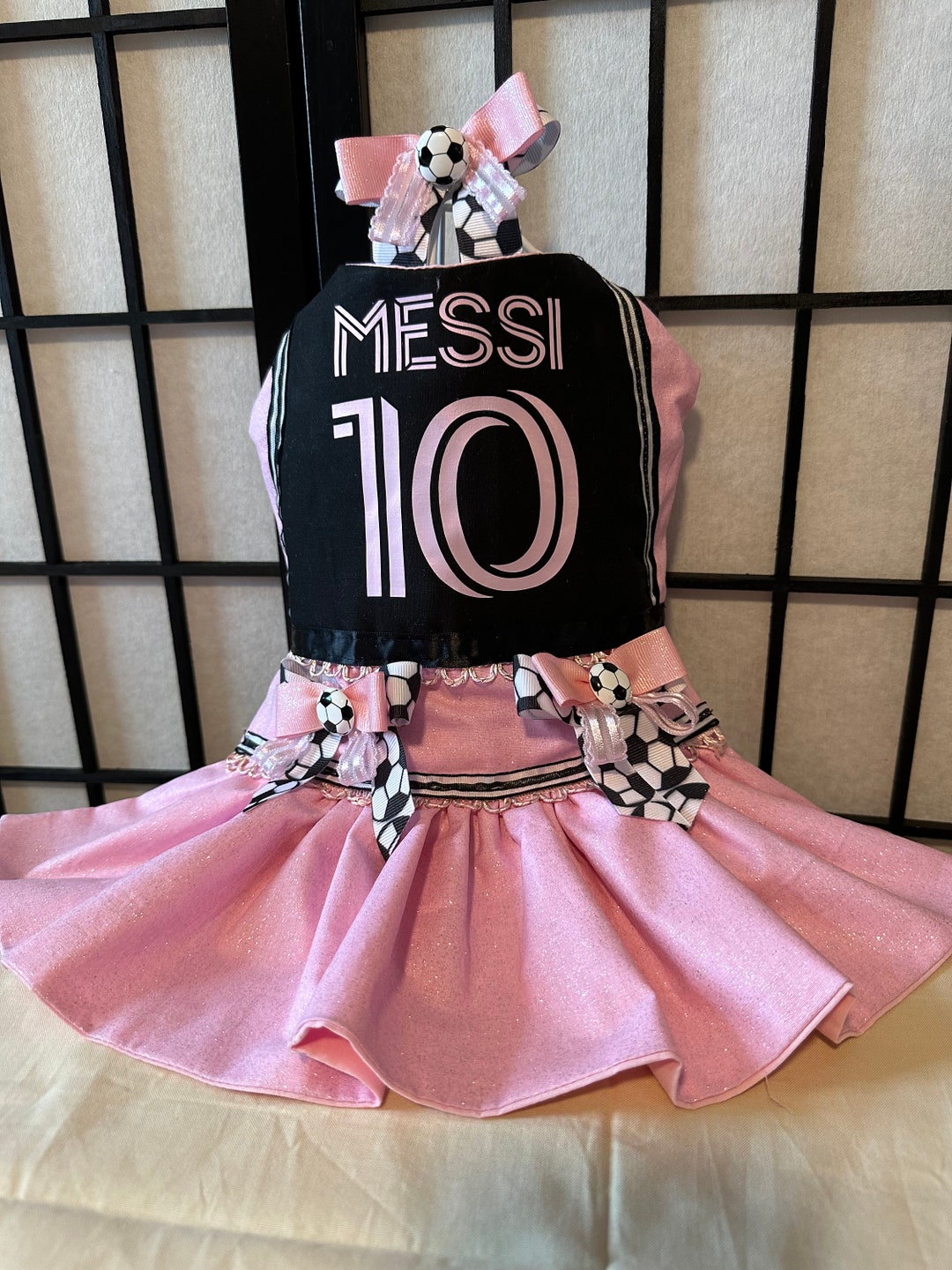Messi Soccer Dog Dress 10 Black & Pink With Matching Hair Bow - Etsy
