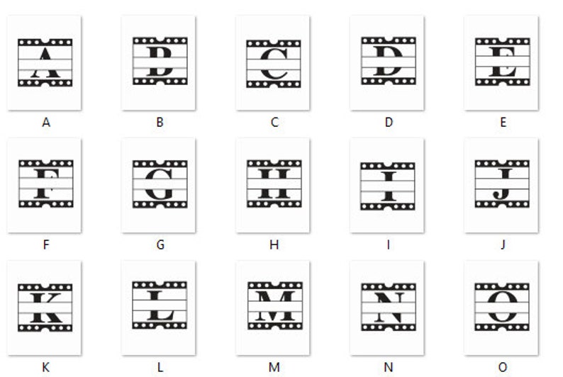 Movie Ticket Font, Split Monogram Alphabet SVG, DXF, PNG, Cut File for ...
