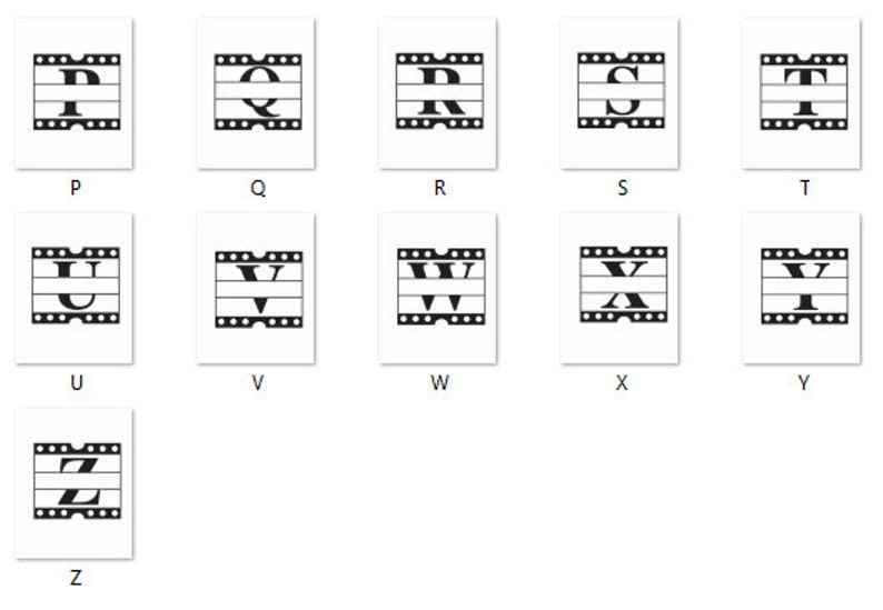 Movie Ticket Font, Split Monogram Alphabet SVG, DXF, PNG, Cut File for ...