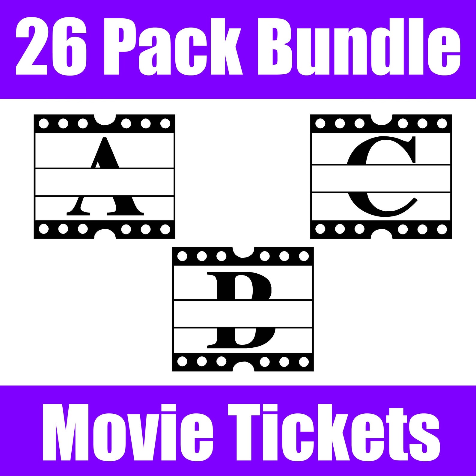 Movie Ticket Font, Split Monogram Alphabet SVG, DXF, PNG, Cut File for Cricut, Silhouette, 26 ...