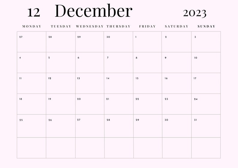 Pink 2023 Calendar, Printable Wall Calendar - Etsy