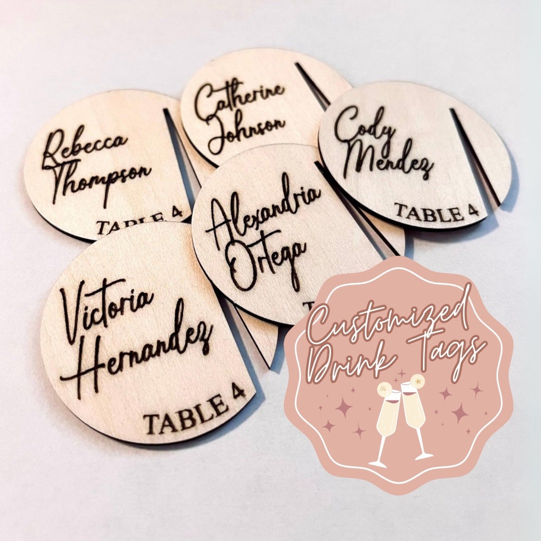 Drink Tags, Wedding Drink Tags, Drink Toppers, Custom Seating Name Tags ...