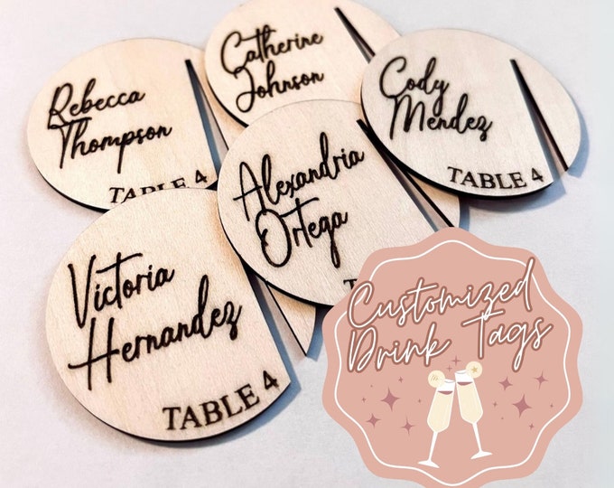 Drink Tags, Wedding Drink Tags, Drink Toppers, Custom Seating Name Tags ...