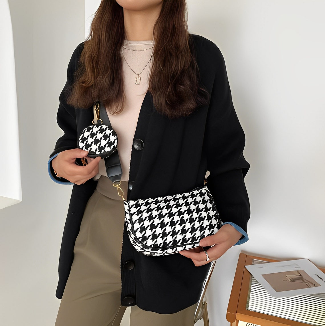 Soft Female Purse Vintage Plaid Print Shoulder Bag, Mini Round Purse ...