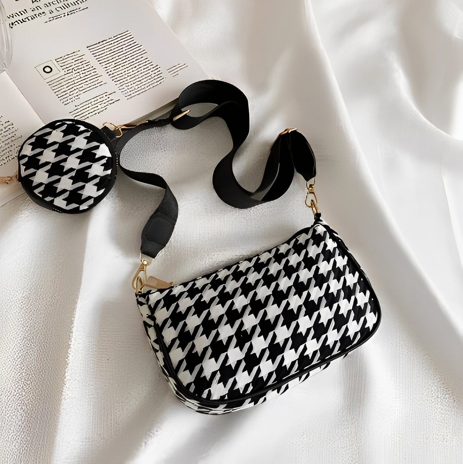 Soft Female Purse Vintage Plaid Print Shoulder Bag, Mini Round Purse ...