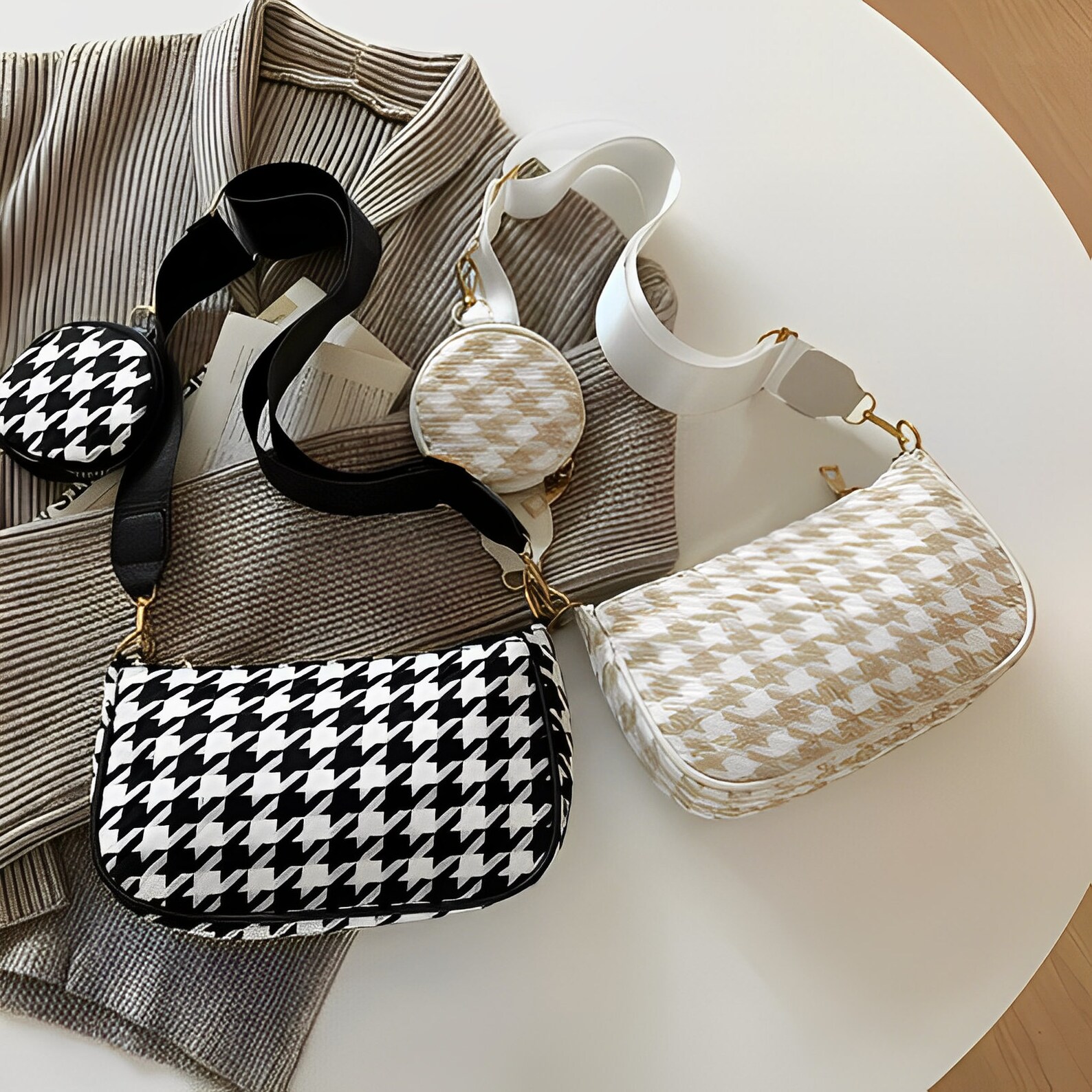 Soft Female Purse Vintage Plaid Print Shoulder Bag, Mini Round Purse ...