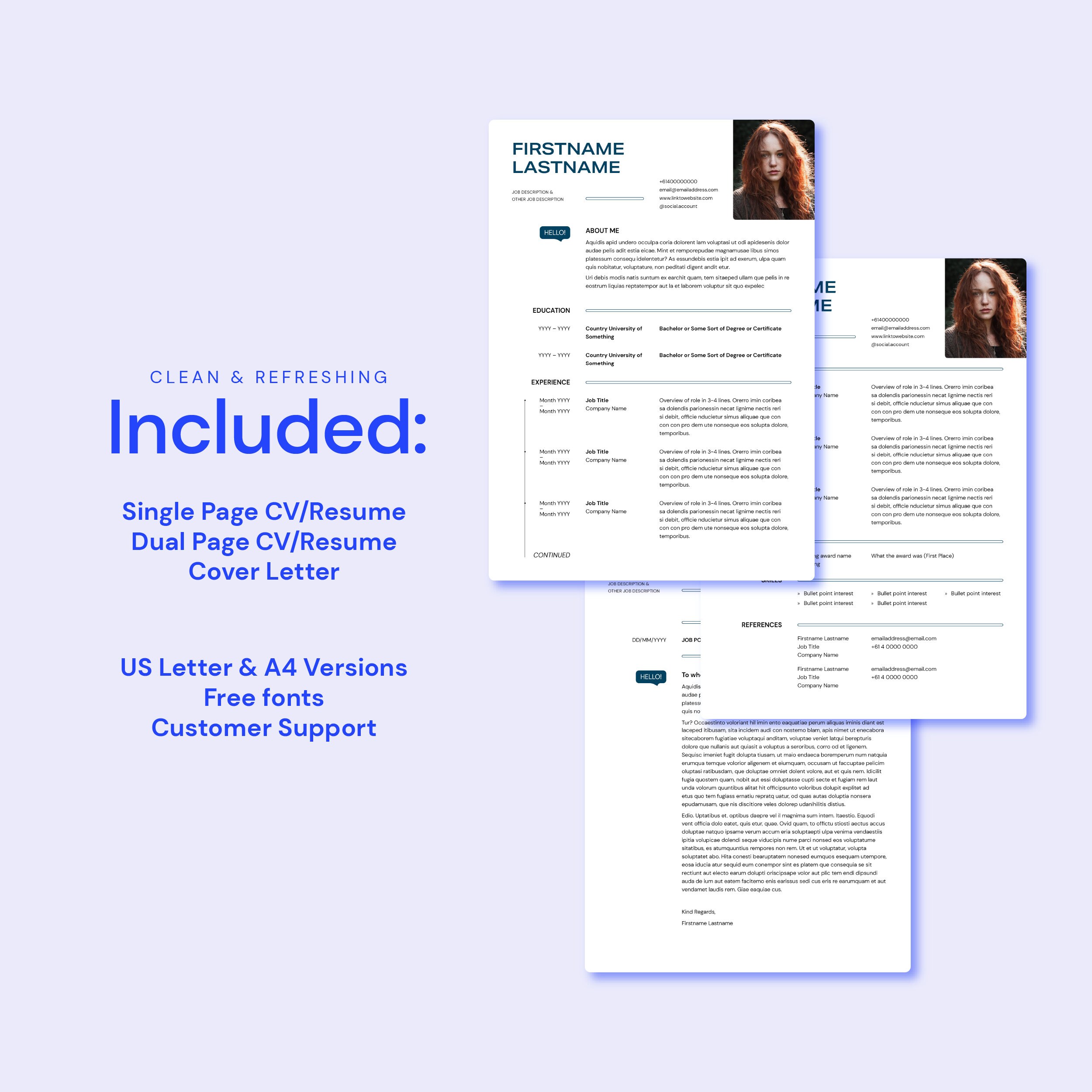 CV Cover Letter Template Bundle Freelancer Canva, Indesign, PDF 2023 ...