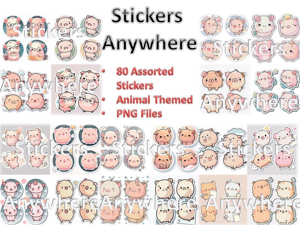 Pig Digital Stickers 80 Sticker-pack | Kawaii Instagram Twitch Emotes ...