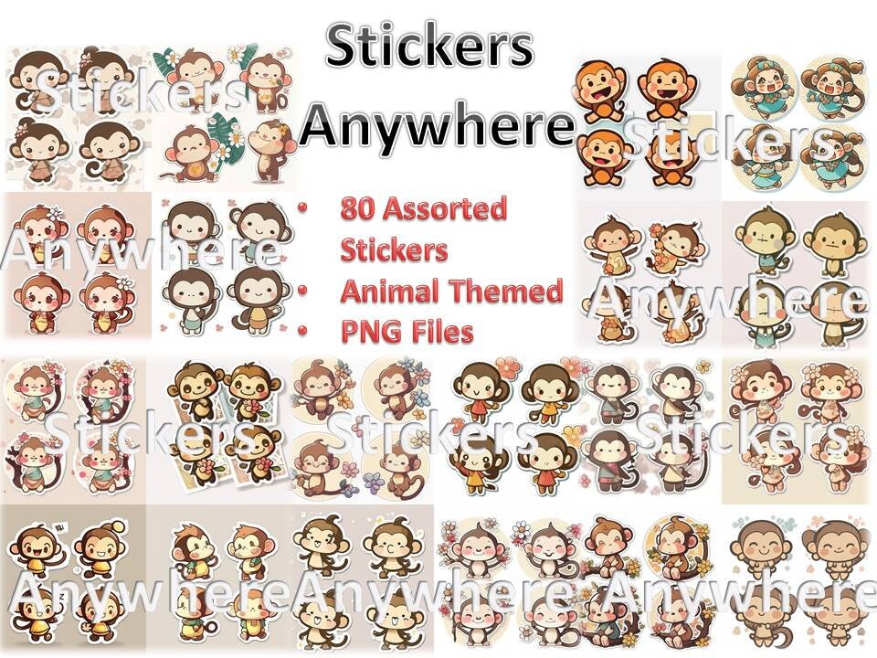 Monkey Digital Stickers 80 Sticker-pack | Kawaii Instagram Twitch ...