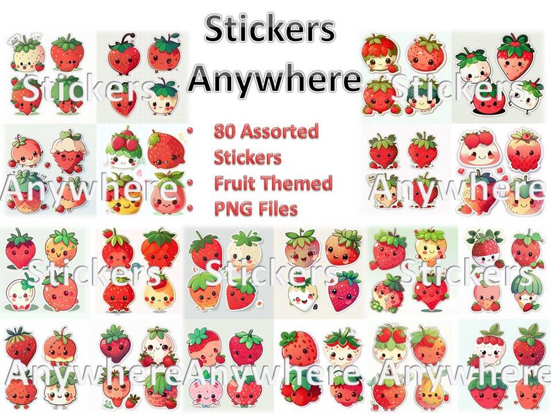 Strawberry Digital Stickers 80 Sticker-pack Kawaii Instagram Twitch ...