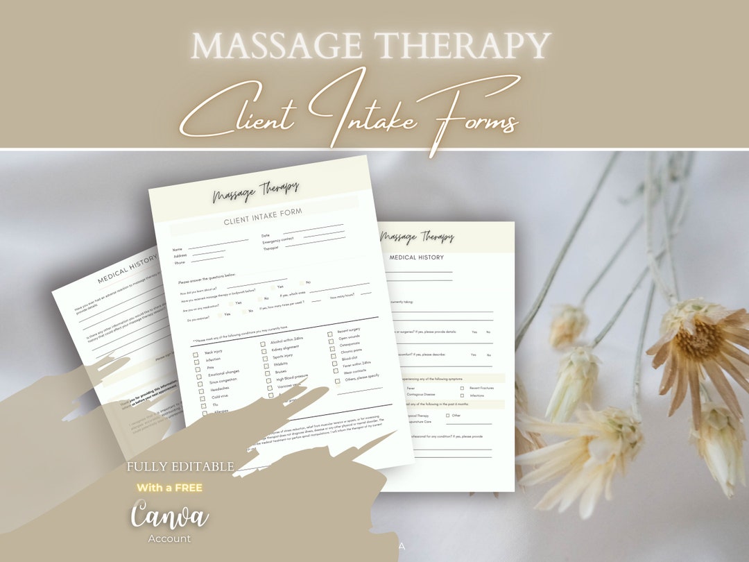Client Intake Form Massage Therapist Form Intake Form - Etsy