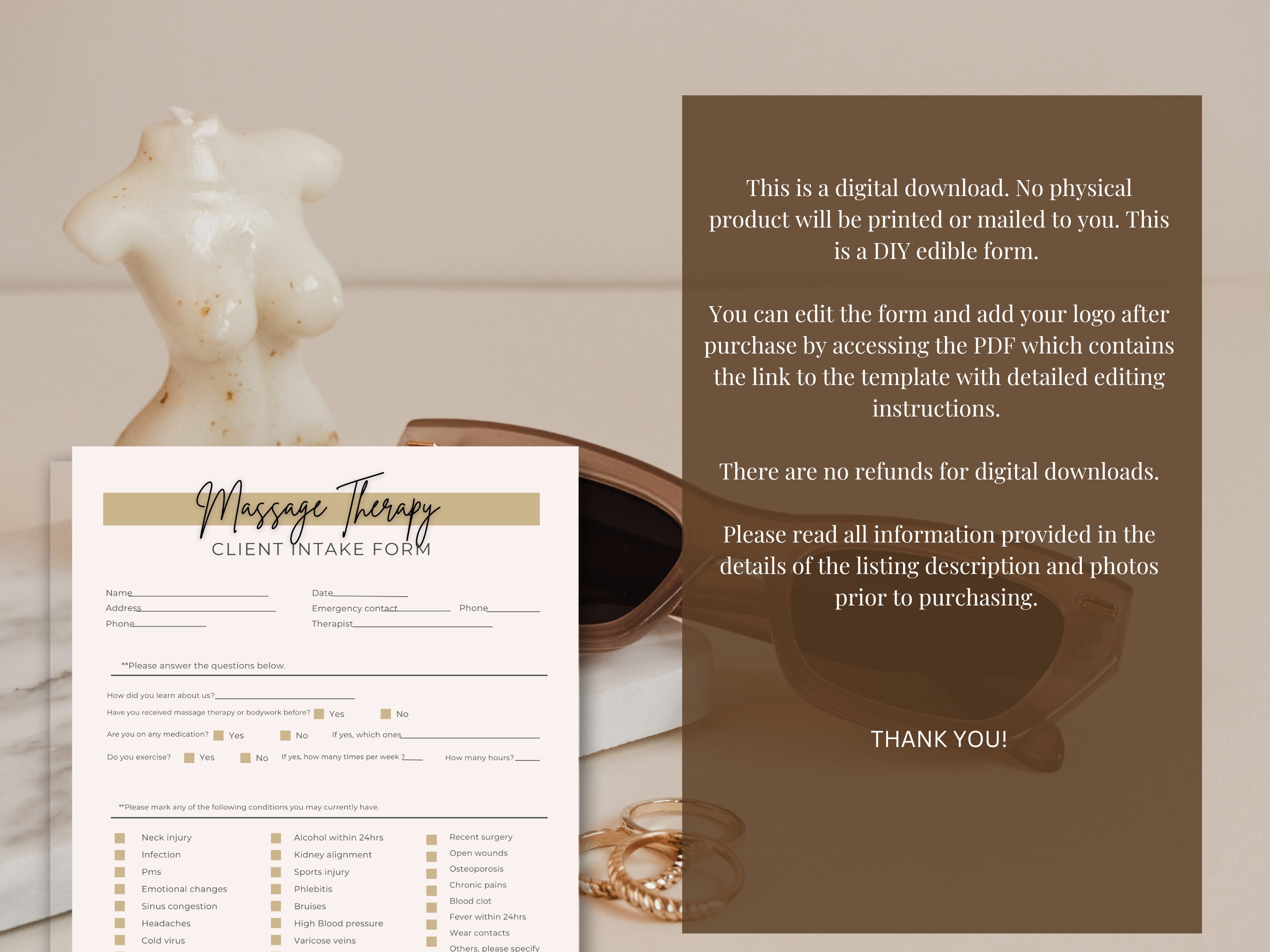 Massage Therapist Form,intake Form, Onboarding Form, Small Business ...