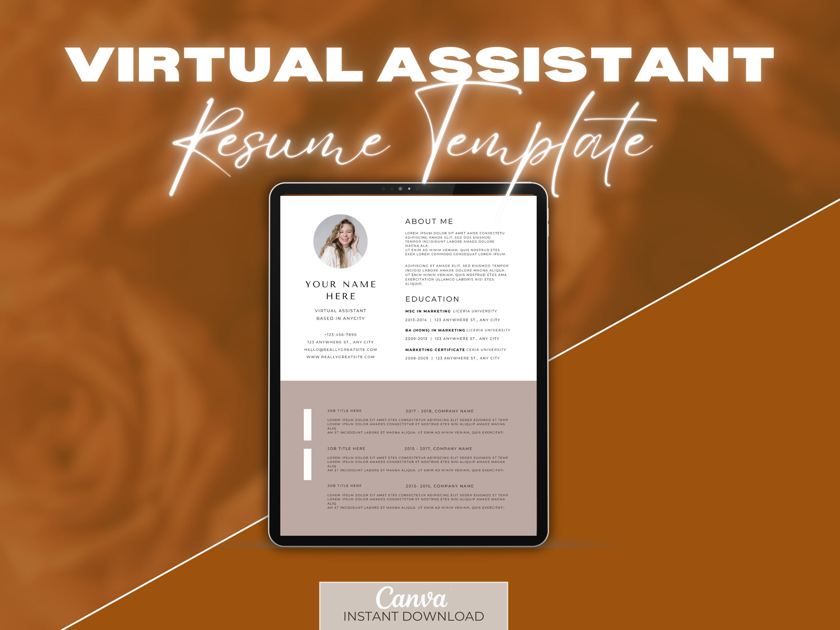 Virtual Assistant Resume, Professional Resume, CV Template, Editable ...