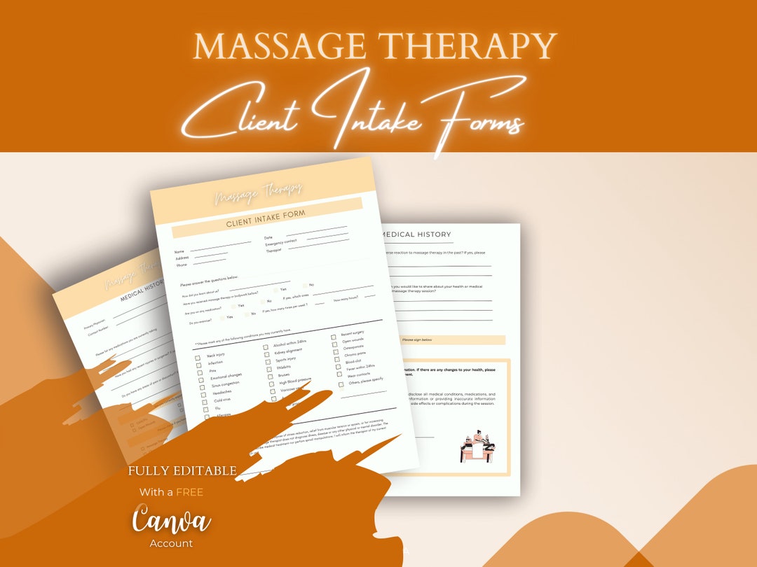 Client Intake Form Massage Therapist Form Intake Form - Etsy