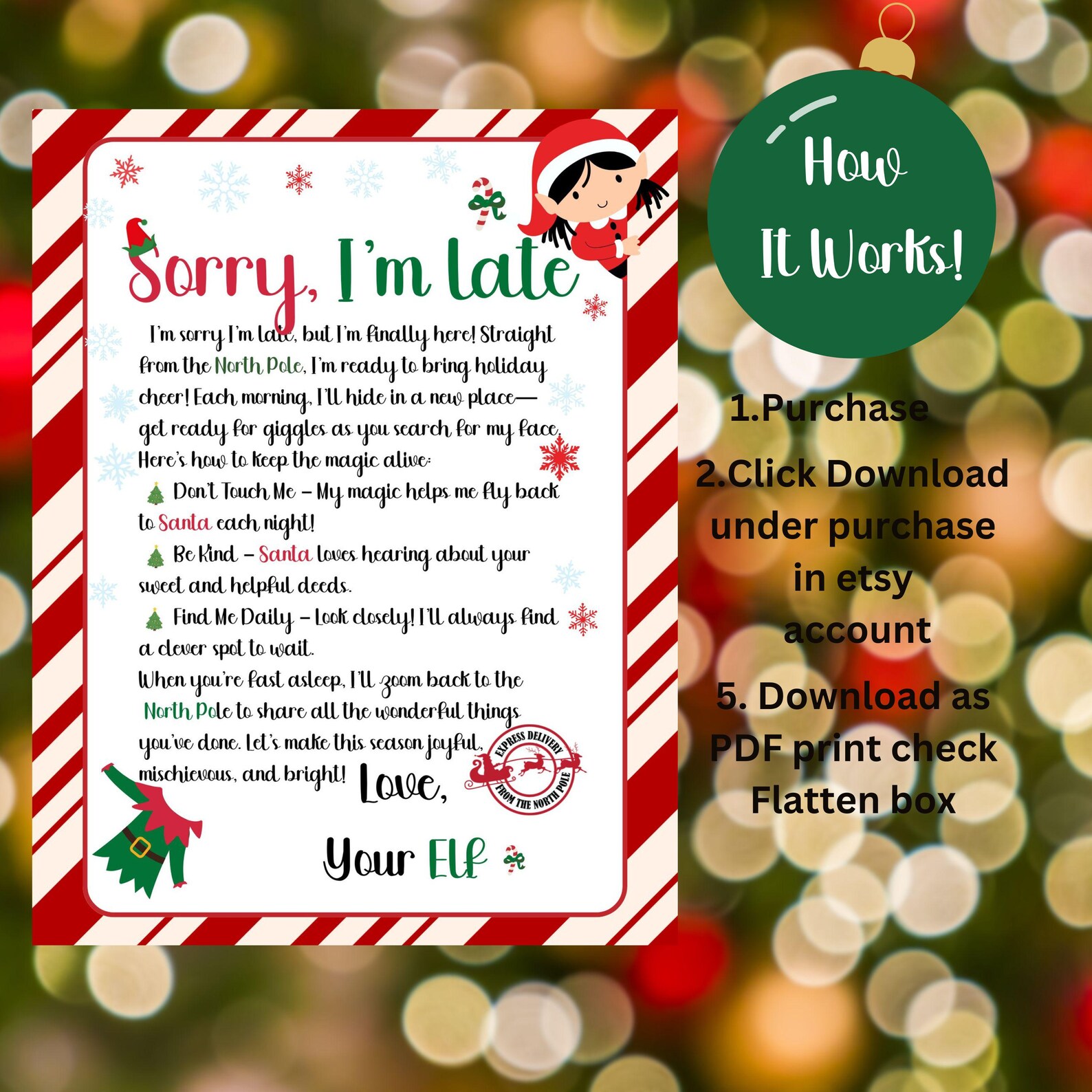 I'm Late Elf Arrival Letter, Sorry Elf Late Arrival Letter, Elf is Late ...