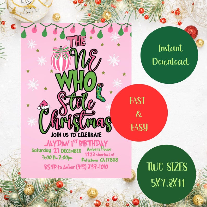 The ONE Who Stole Christmas Whoville 1st Girl/boy Red and Pink Birthday ...
