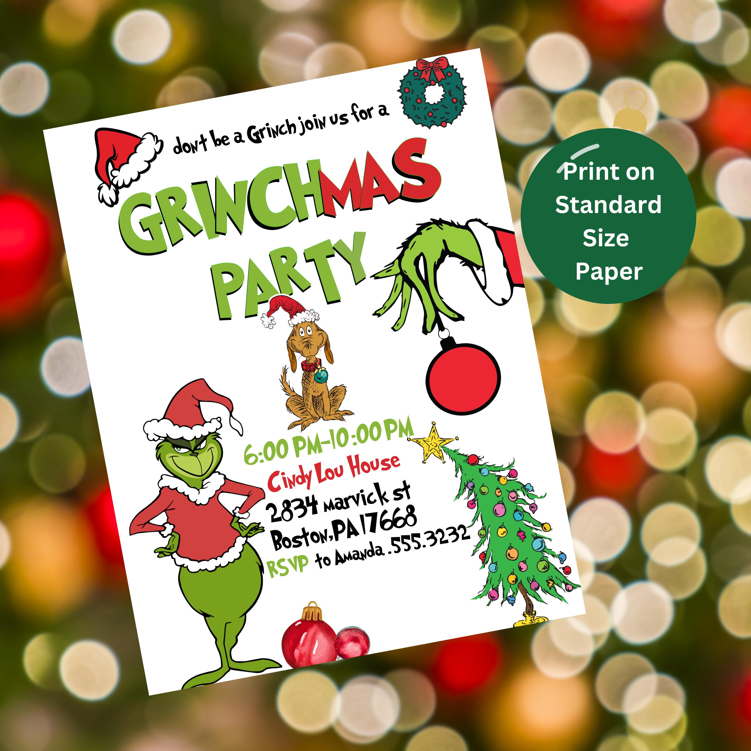 Editable Canva Grinch and Max Party Invitation Template, Grinch Digital ...
