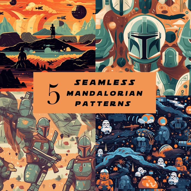 5 Mandalorian Star Wars Seamless Pattern,baby Yoda Seamless, Dadalorian Png,crochet Pattern ...