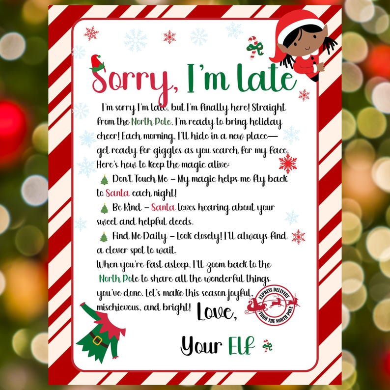 Sorry Im Late Girl Elf Letter, Late Elf Arrival Letter, Elf Welcome ...