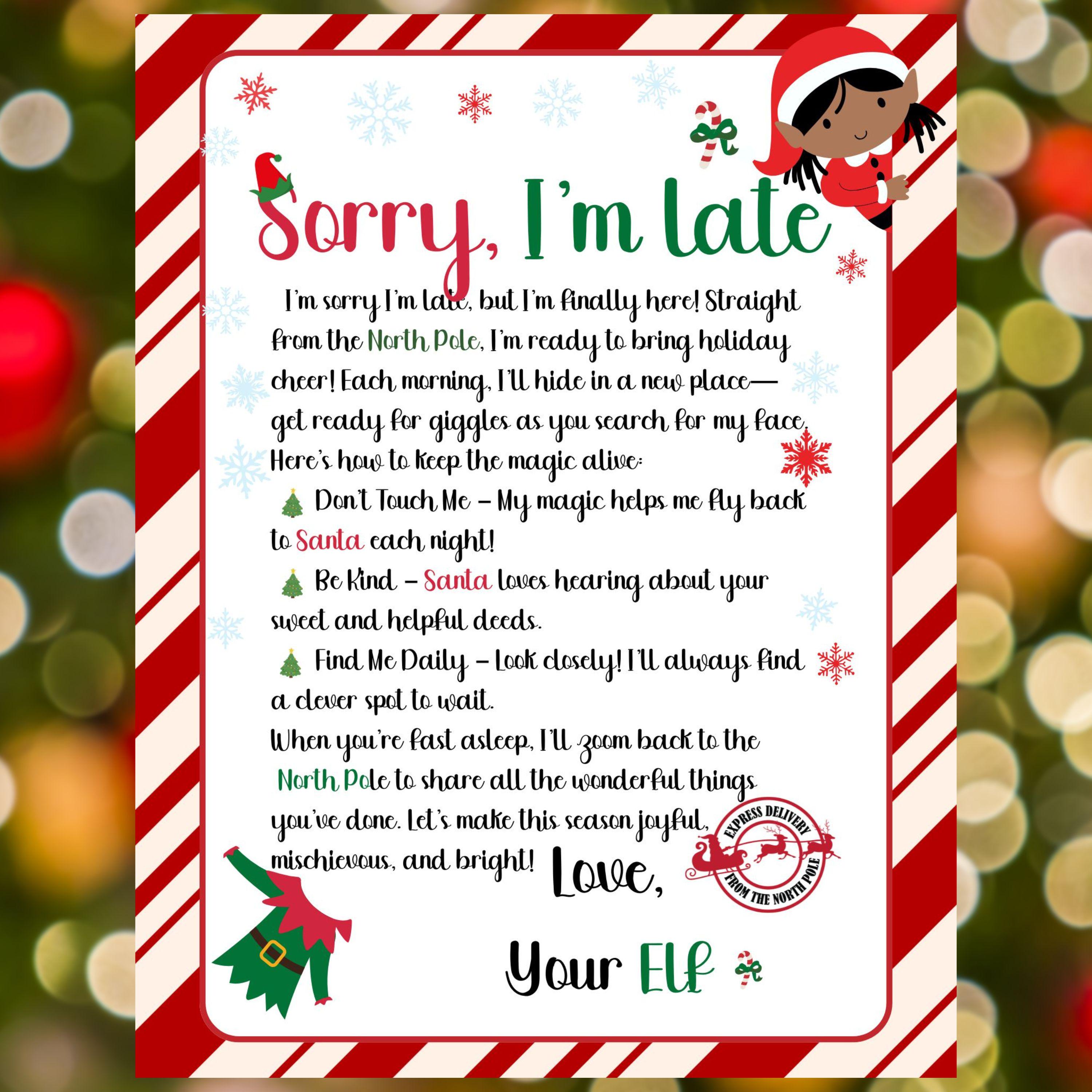 Sorry Im Late Girl Elf Letter, Late Elf Arrival Letter, Elf Welcome Letter, Black Elf on the ...