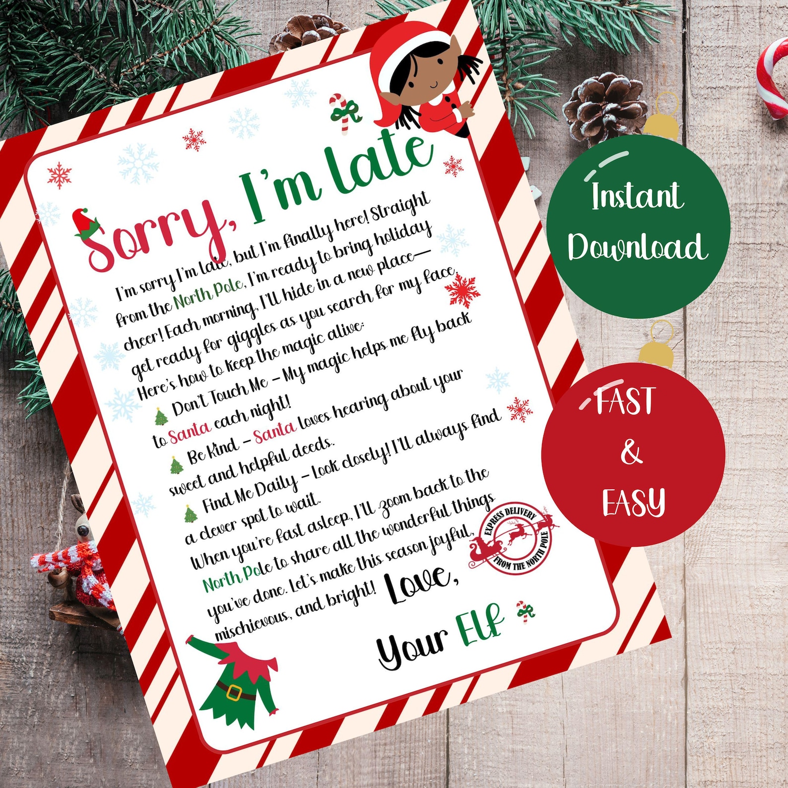 I'm Late Elf Arrival Letter, Sorry Elf Late Arrival Letter, Elf is Late ...