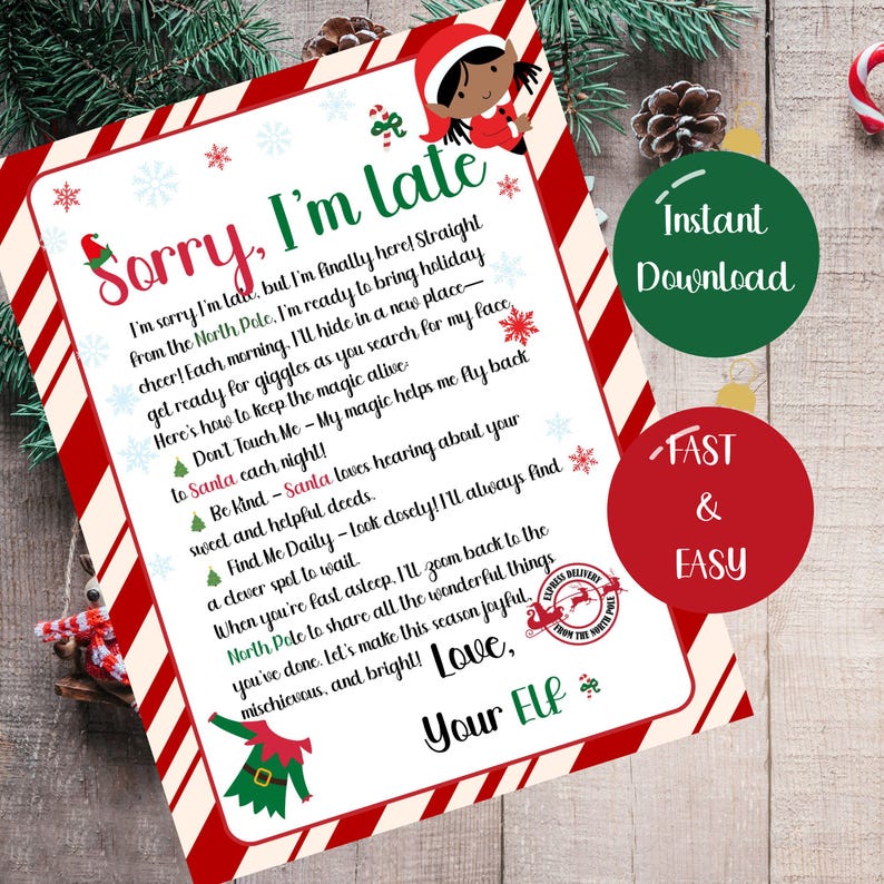 Sorry Im Late Girl Elf Letter, Late Elf Arrival Letter, Elf Welcome ...